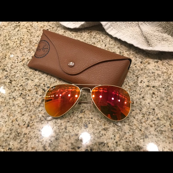 Ray-Ban | Accessories | Authentic Rayban Aviators Red Orange Flash ...